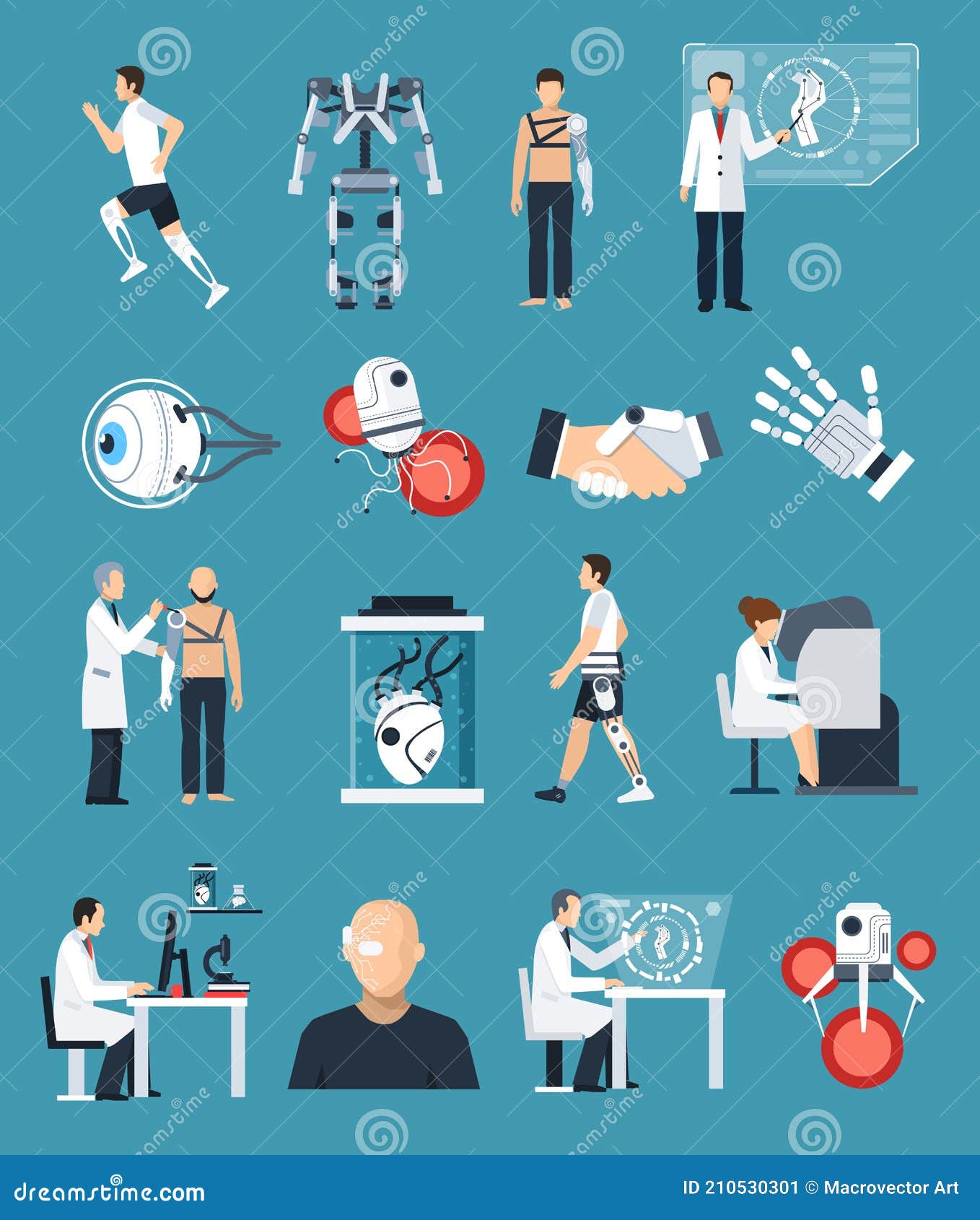 Bionics Icons Set stock vector. Illustration of isolated - 210530301