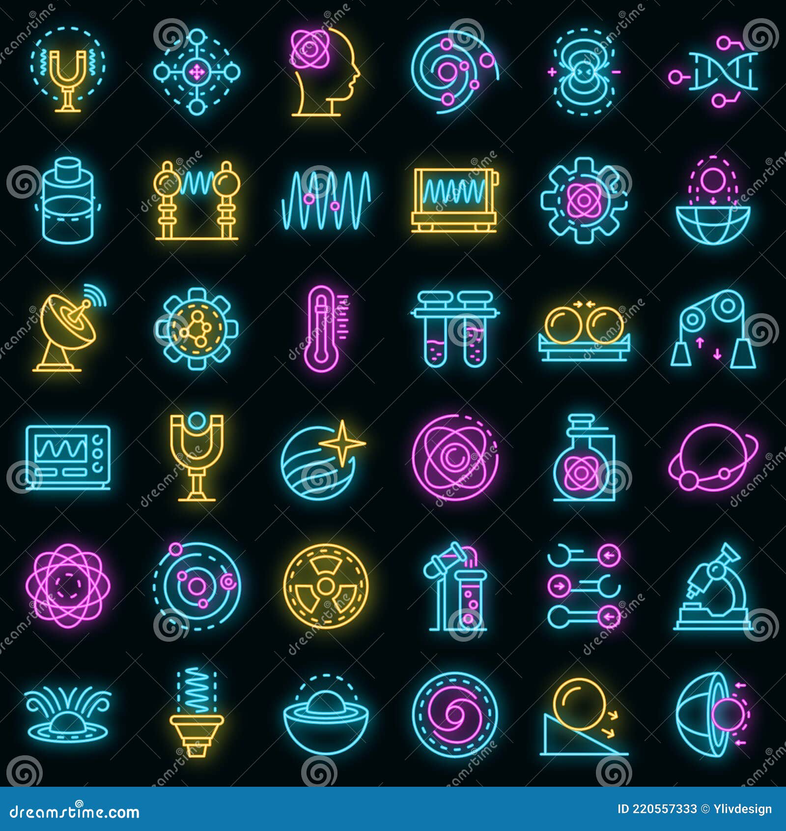 Biophysics Icons Set Vector Neon Stock Vector - Illustration of formula ...