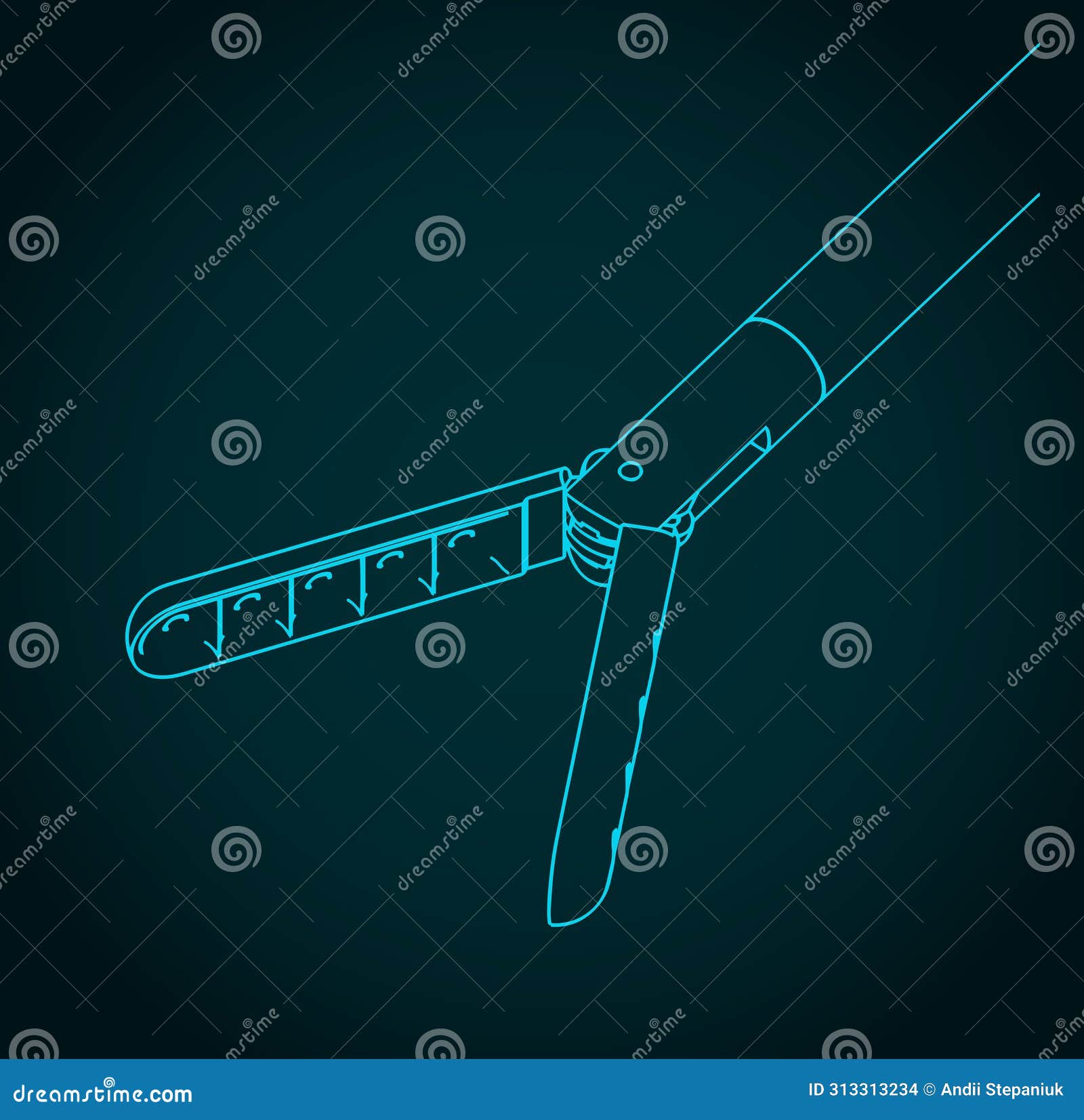 Laparoscopic Forceps With Curved Head Isometric Blueprint Vector ...