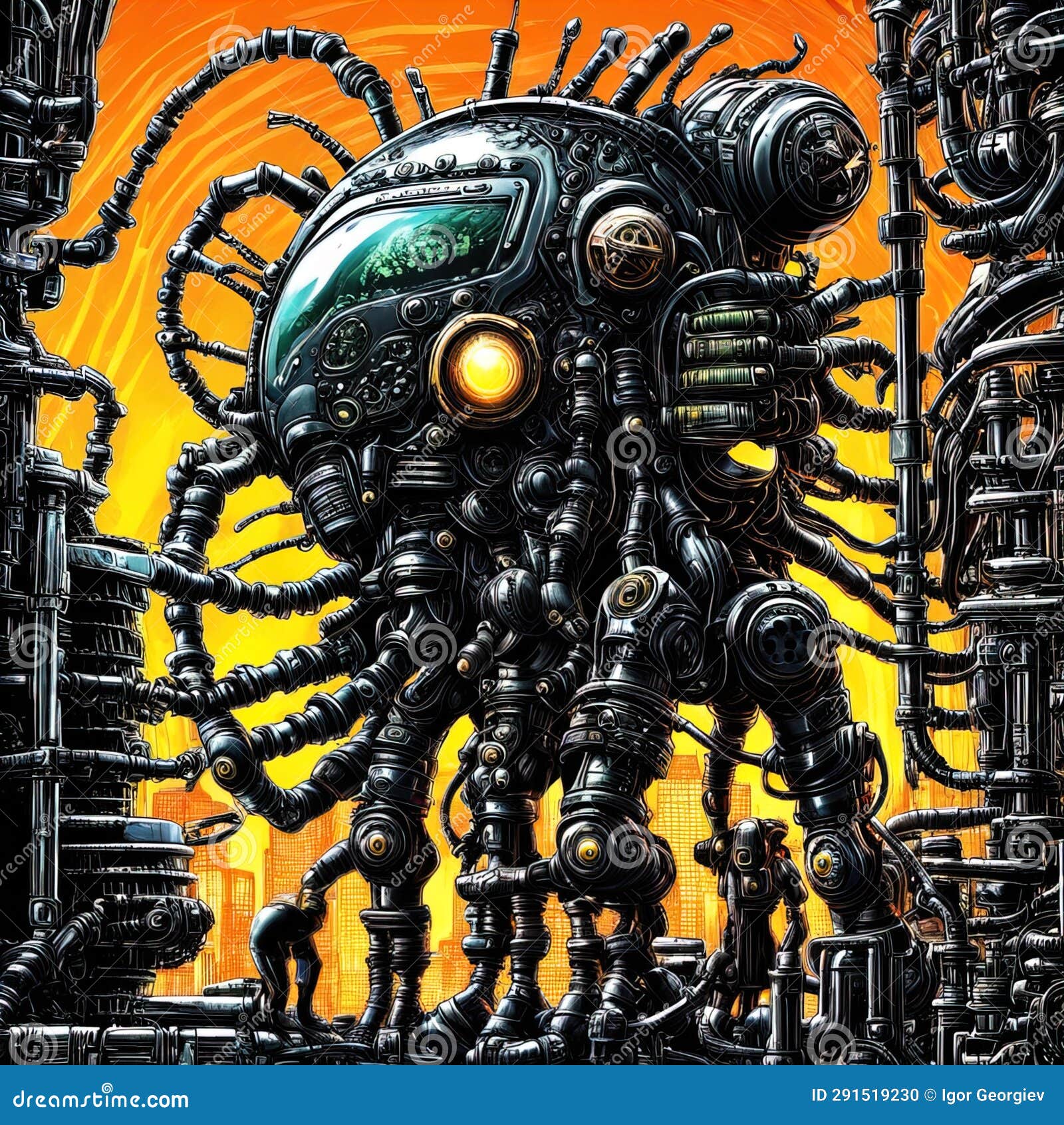 Biopunk, Cyber Steampunk Illustration Stock Illustration - Illustration ...