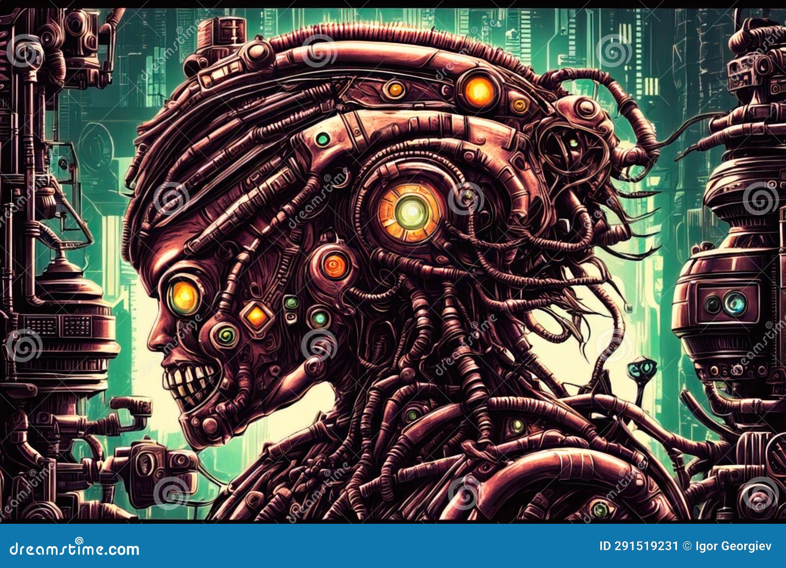 Biopunk, Cyber Steampunk Illustration Stock Illustration - Illustration ...