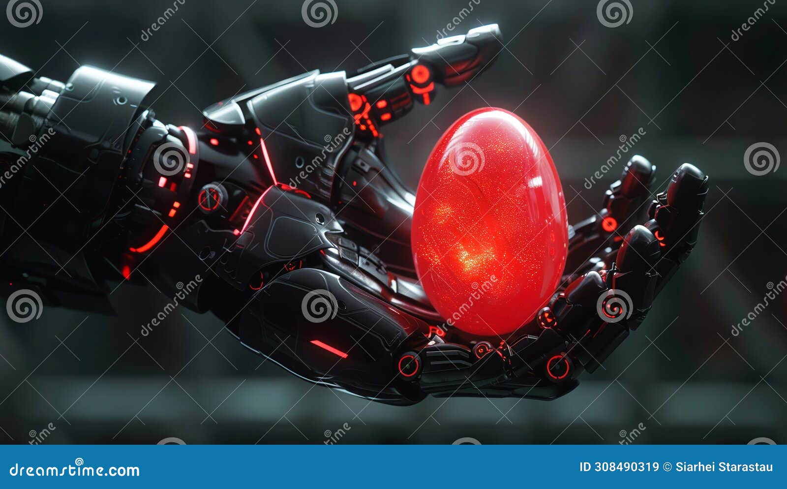 The Biorobot Holds a Mock-up of an Easter Egg in Its Hand,Generated by ...