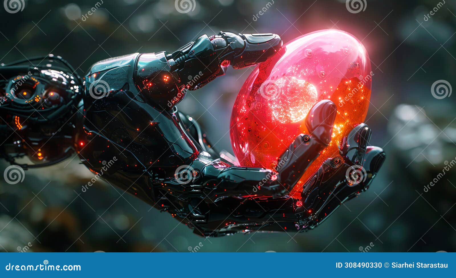The Biorobot Holds a Mock-up of an Easter Egg in Its Hand,Generated by ...