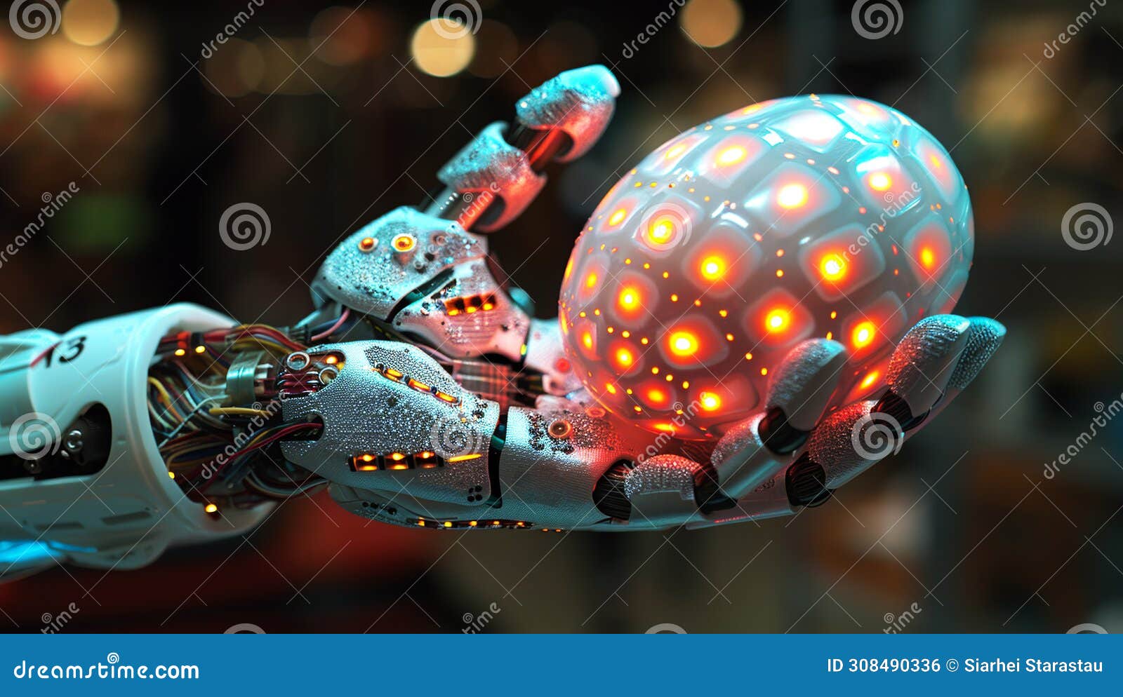 The Biorobot Holds a Mock-up of an Easter Egg in Its Hand,Generated by ...