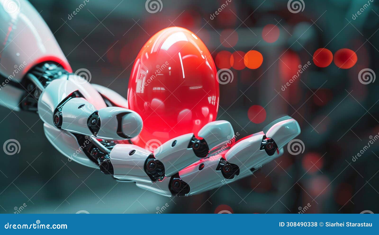 The Biorobot Holds a Mock-up of an Easter Egg in Its Hand,Generated by ...