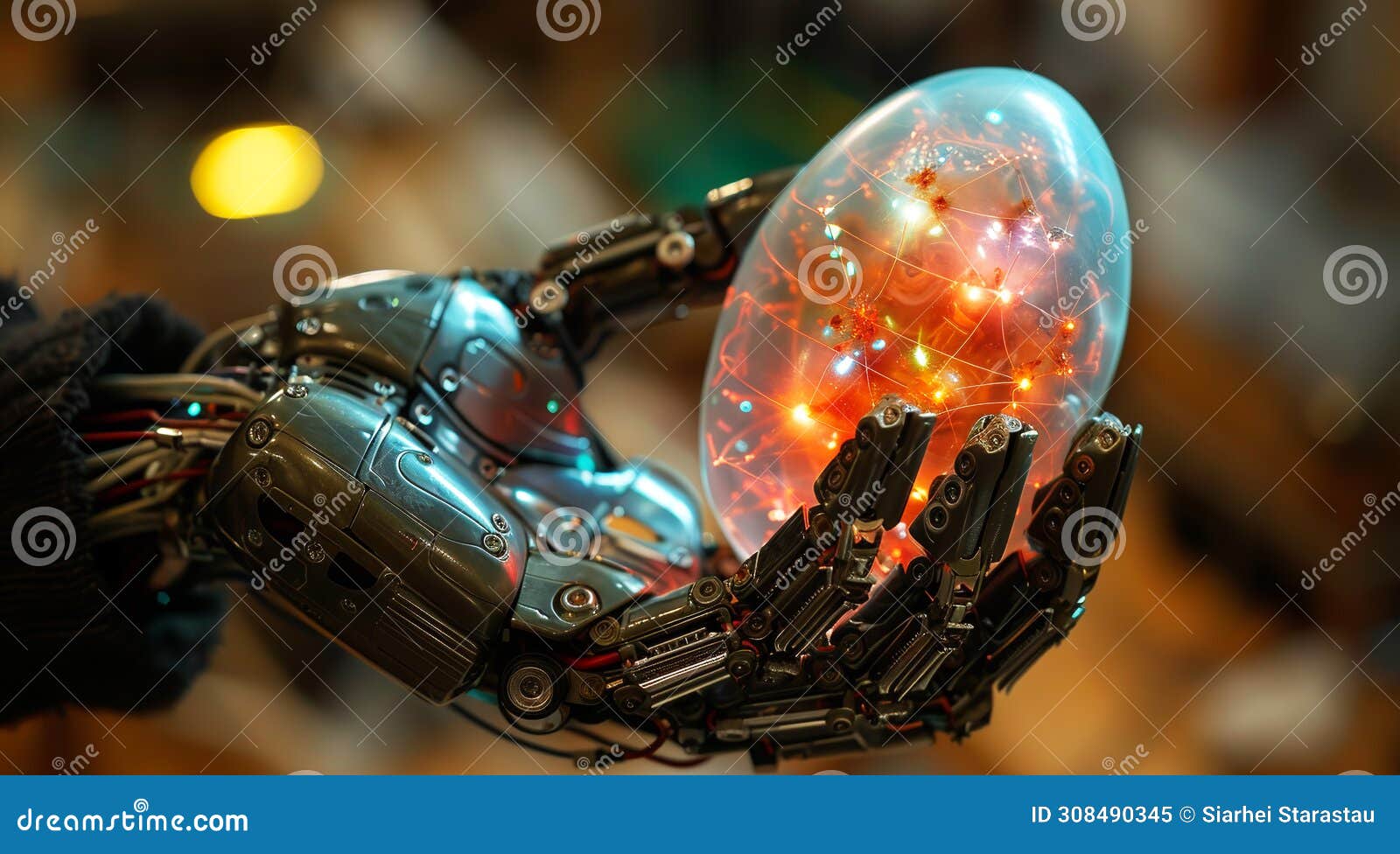 The Biorobot Holds a Mock-up of an Easter Egg in Its Hand,Generated by ...