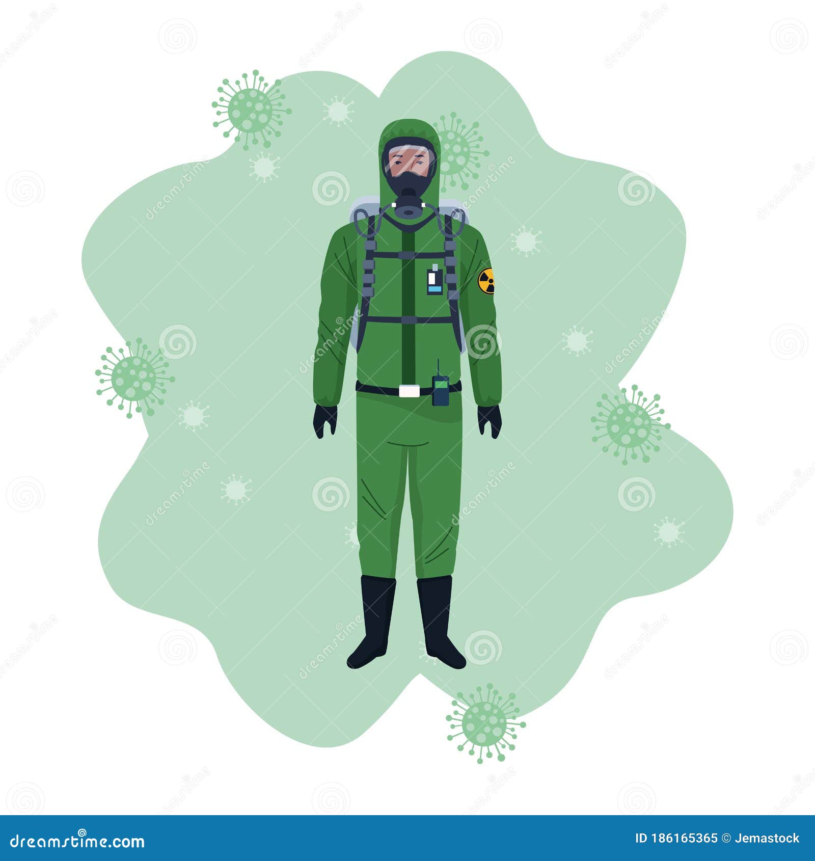 Biosafety Worker with Biohazard Suit and Covid19 Particles Stock Vector ...