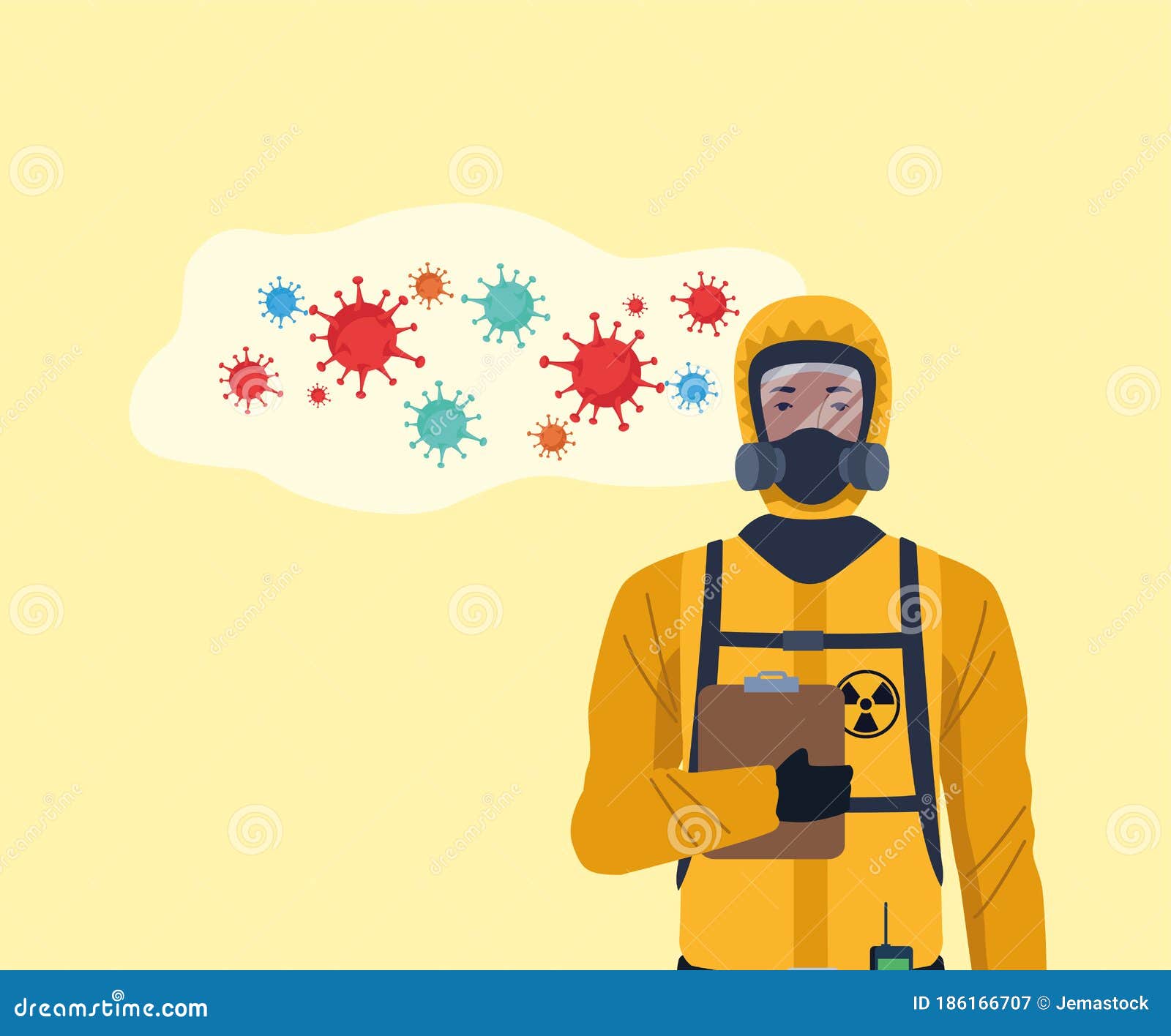 Biosafety Worker with Biohazard Suit and Covid19 Particles Stock Vector ...