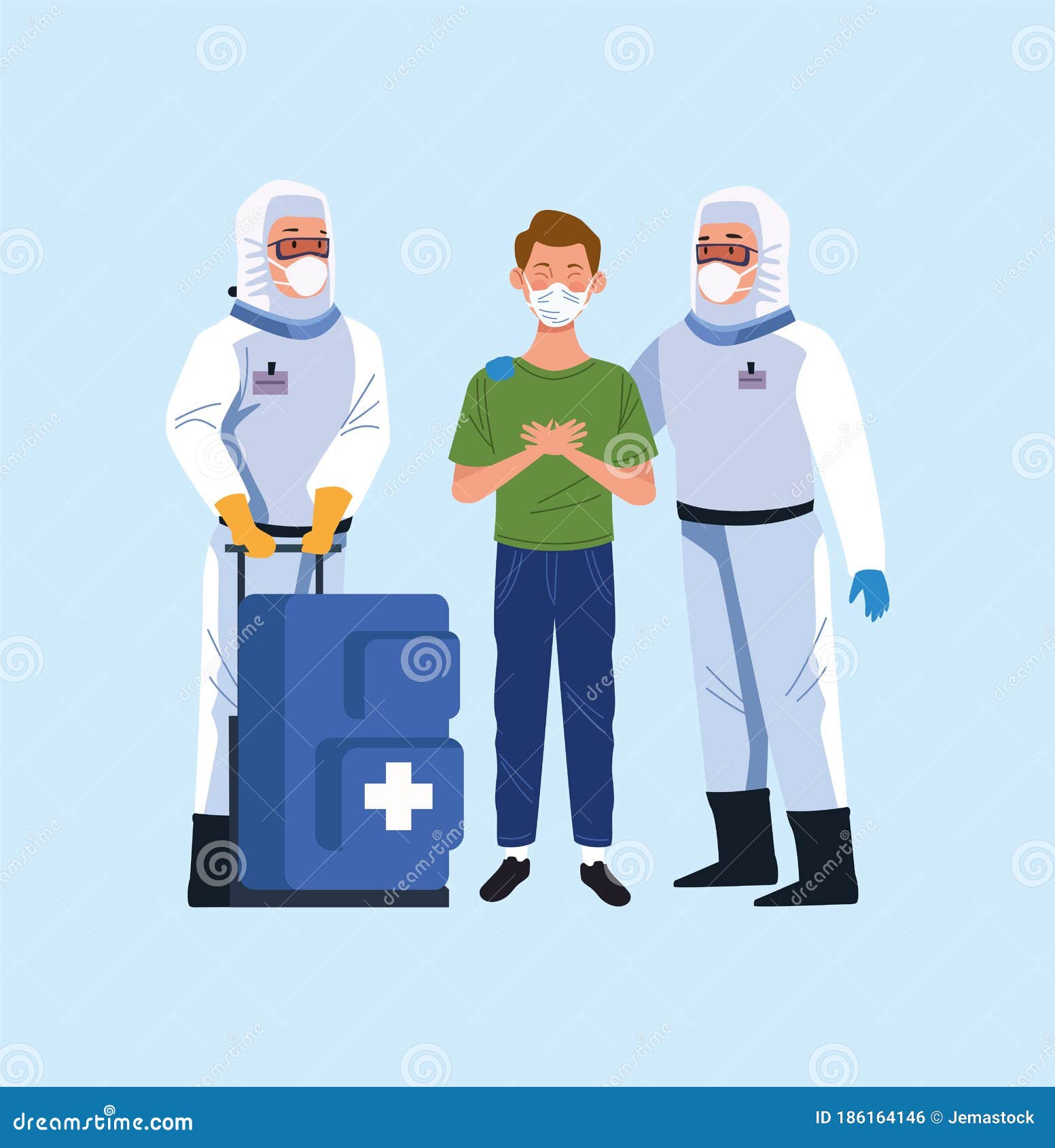 Biosafety Workers with Biohazard Suit and Patient Stock Vector ...