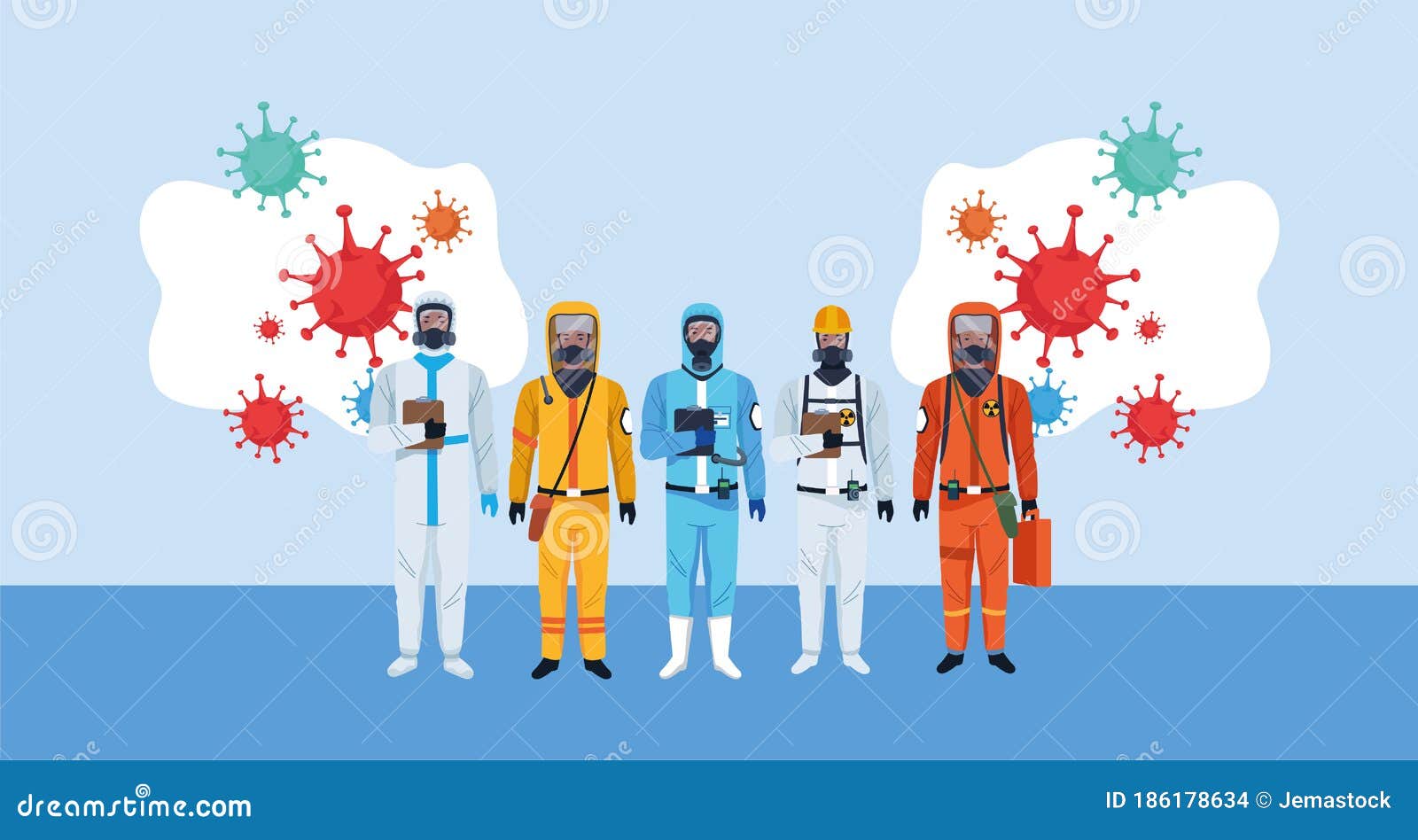Biosafety Workers with Biohazard Suits and Covid19 Particles Stock ...