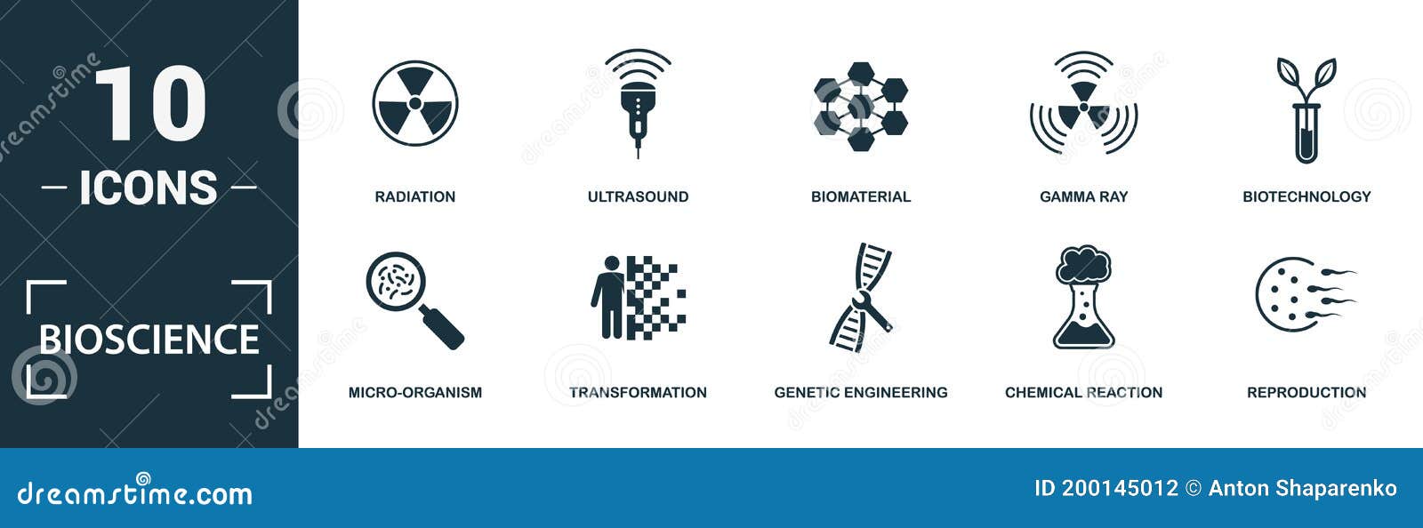 Bioscience Icon Set. Monochrome Sign Collection with Science ...