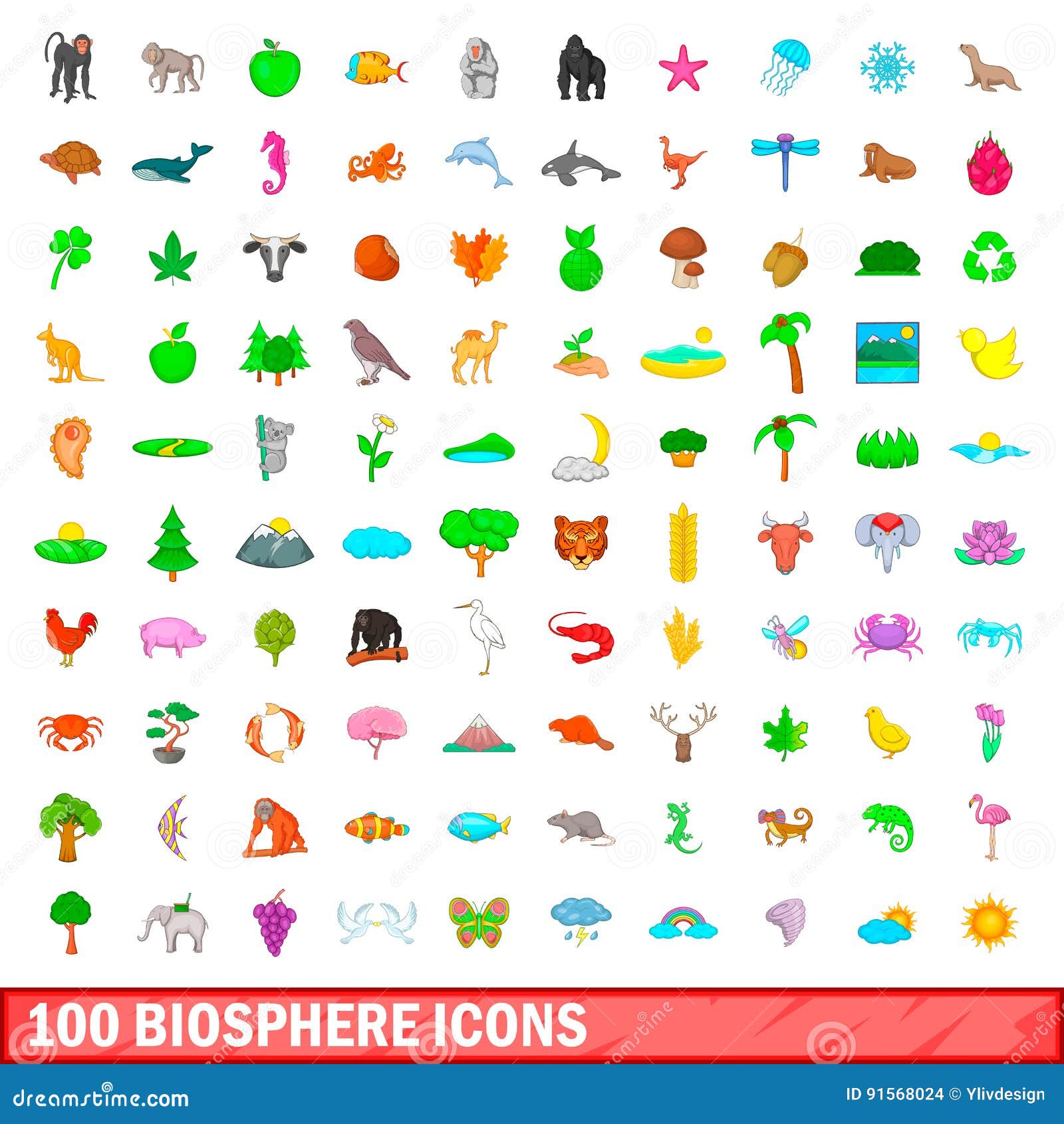 100 Biosphere Icons Set, Cartoon Style Stock Vector - Illustration of ...