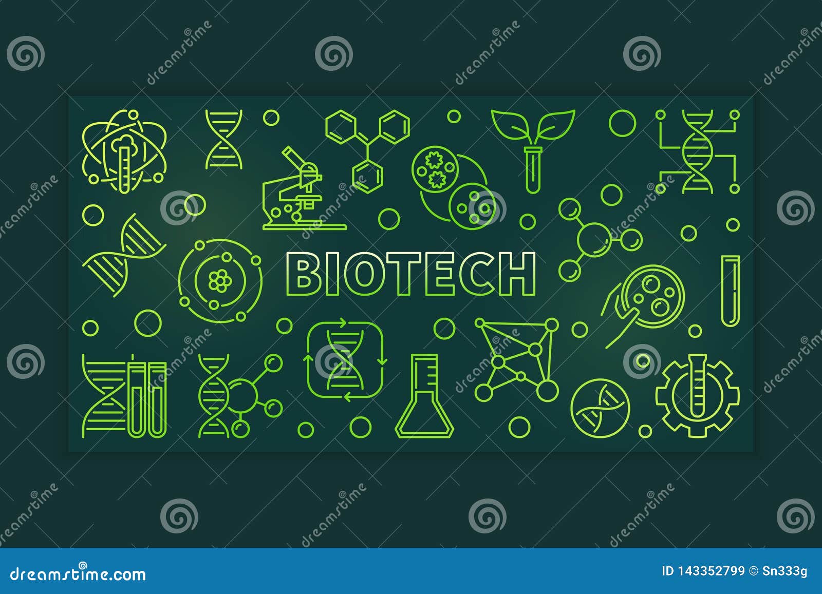 Biotech Green Outline Banner - Vector Science Illustration Stock Vector ...