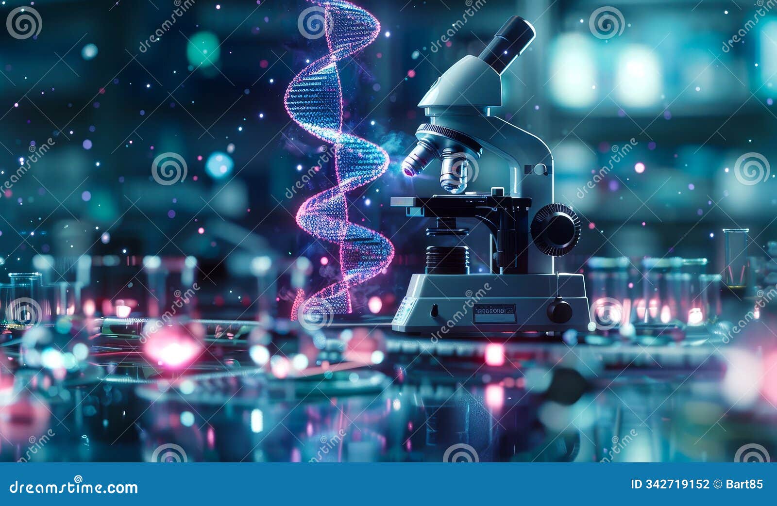 Biotech Lab Scientist Analyzing DNA Sequencing Samples Via Microscope ...