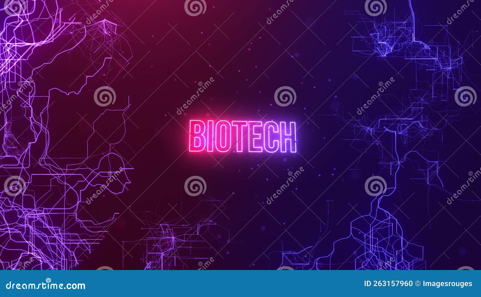 Biotech Text Neon on Abstract Background of Connection Data Stock Photo ...