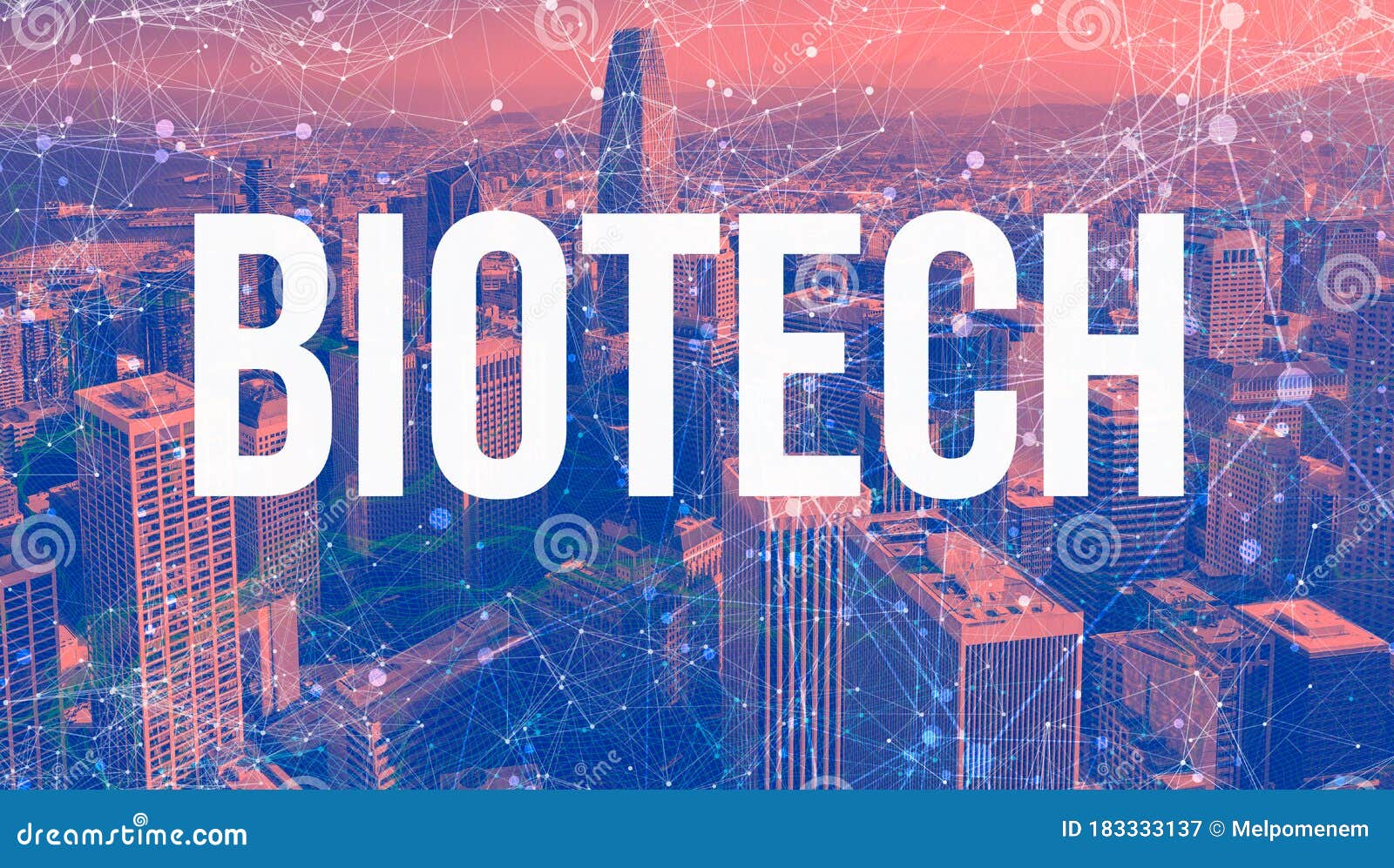 Biotech Theme with Abstract Network Patterns and Skyscrapers Stock ...