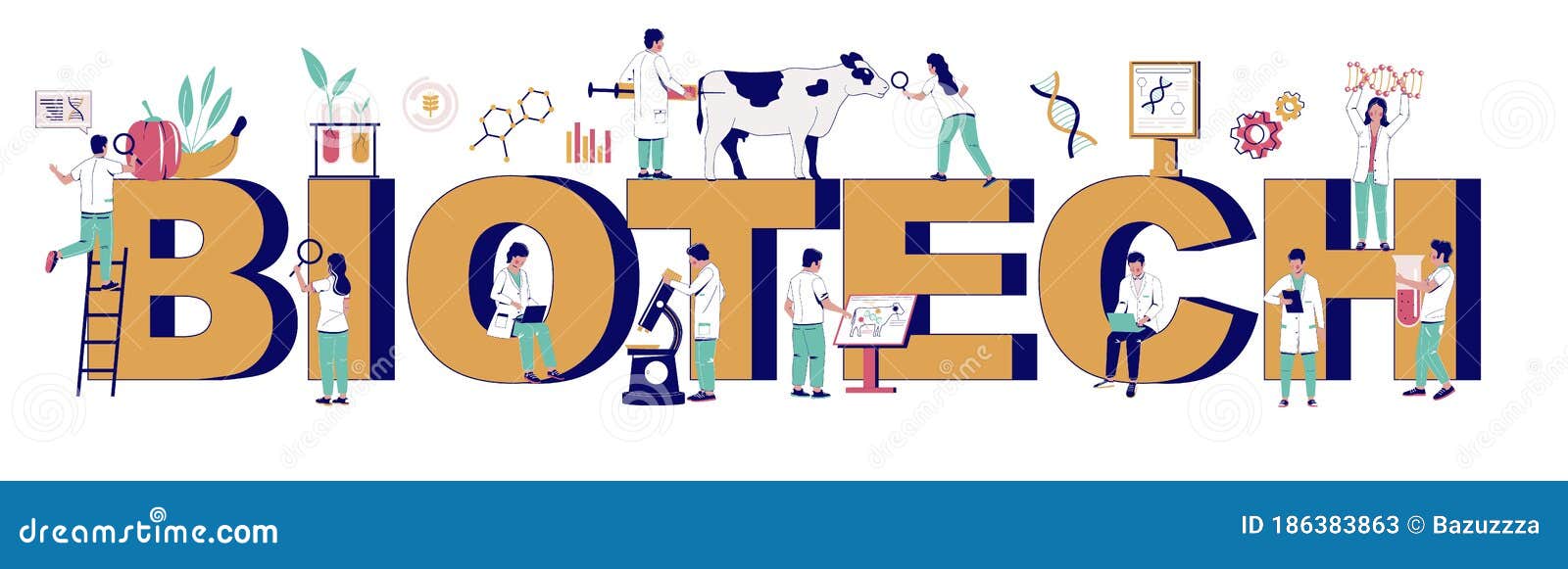 Biotech Typography Banner Template, Vector Flat Illustration Stock ...