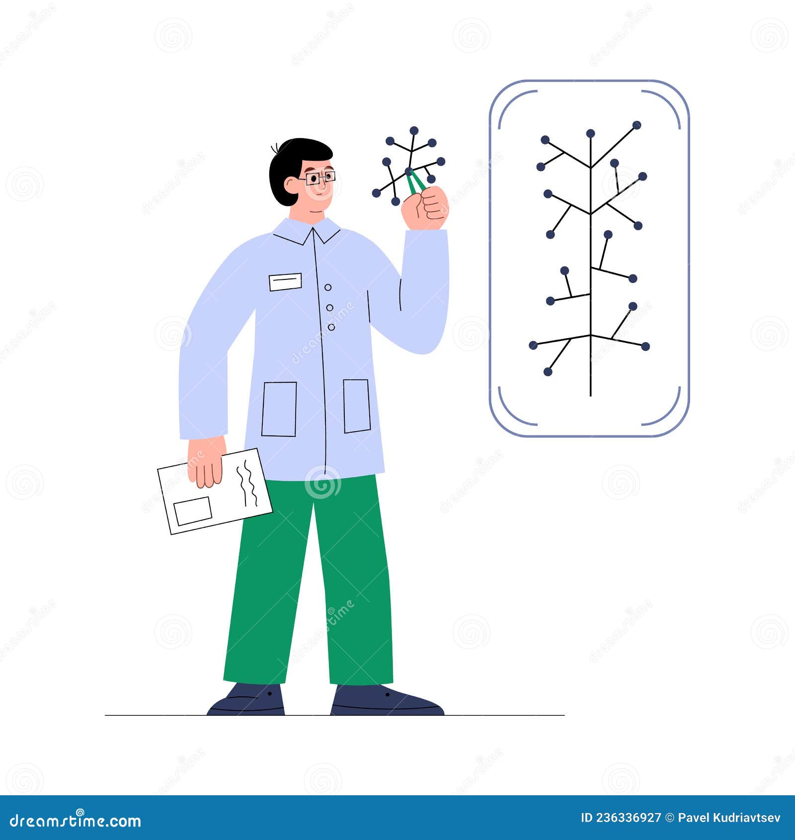 Biotechnology Bioengineer Studying DNA, Flat Vector Illustration ...