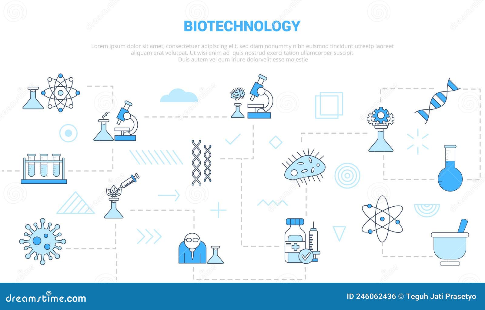 Biotechnology Concept with Icon Set Template Banner with Modern Blue ... Biotechnology Concept with Icon Set Template Banner with Modern Blue ...