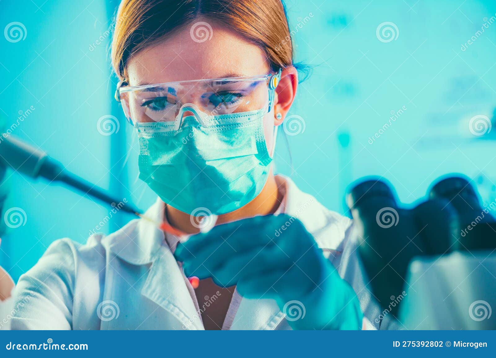 Biotechnology. Female Scientist Working in Laboratory Stock Photo ...