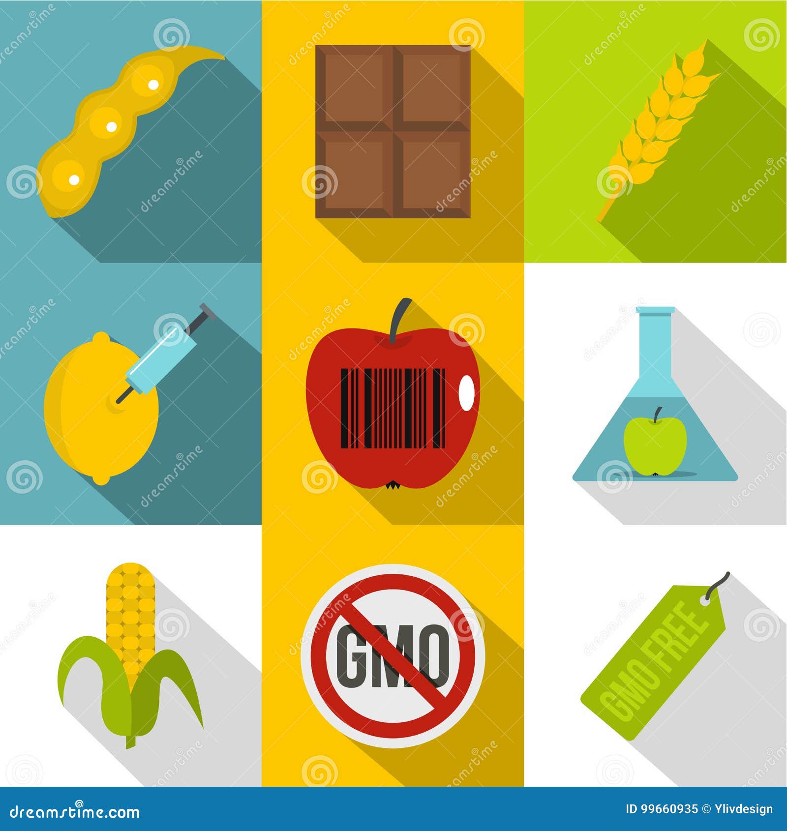 Biotechnology Icon Set, Flat Style Stock Vector - Illustration of apple ...