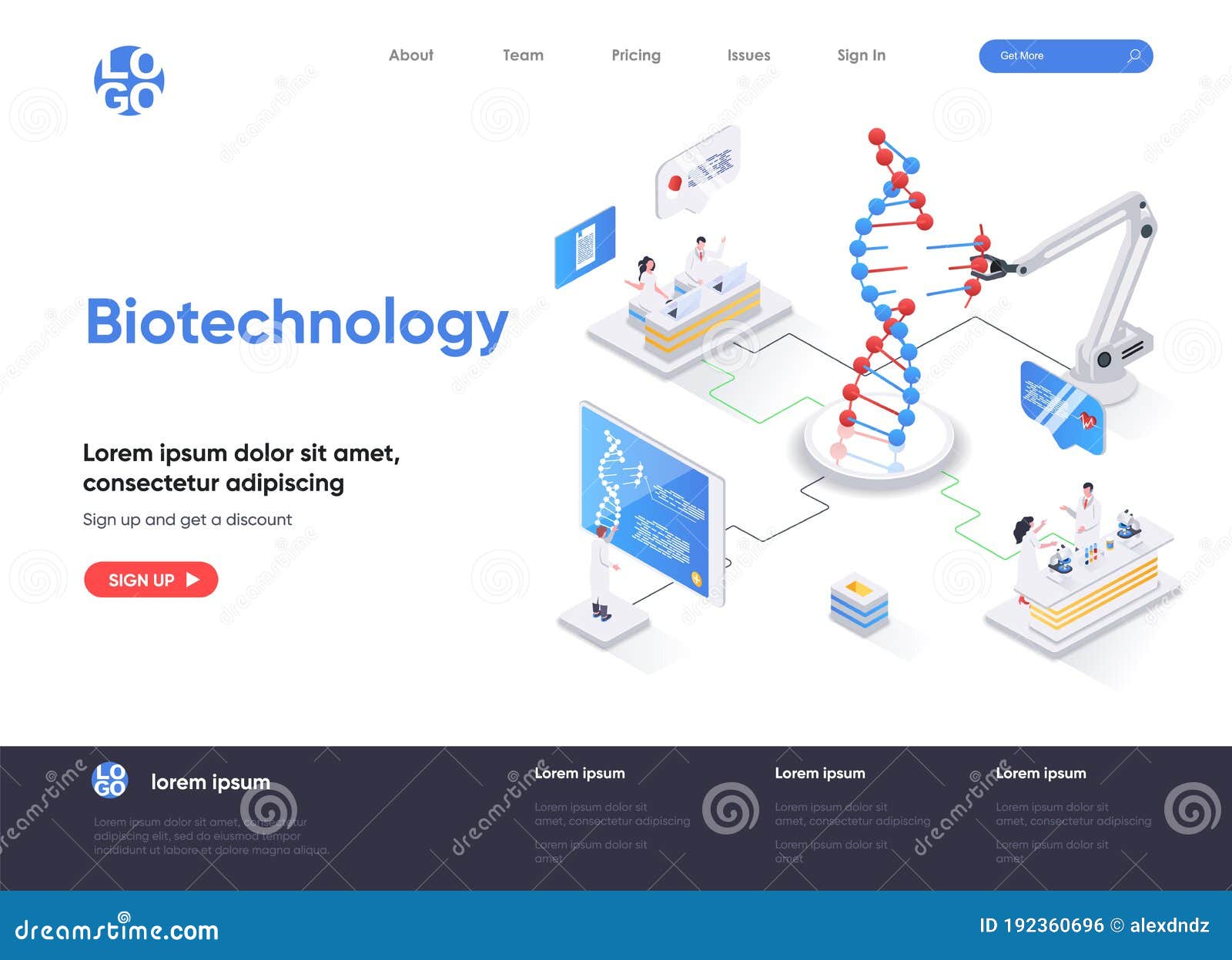 Biotechnology Isometric Landing Page. DNA Sequence Cloning And ...