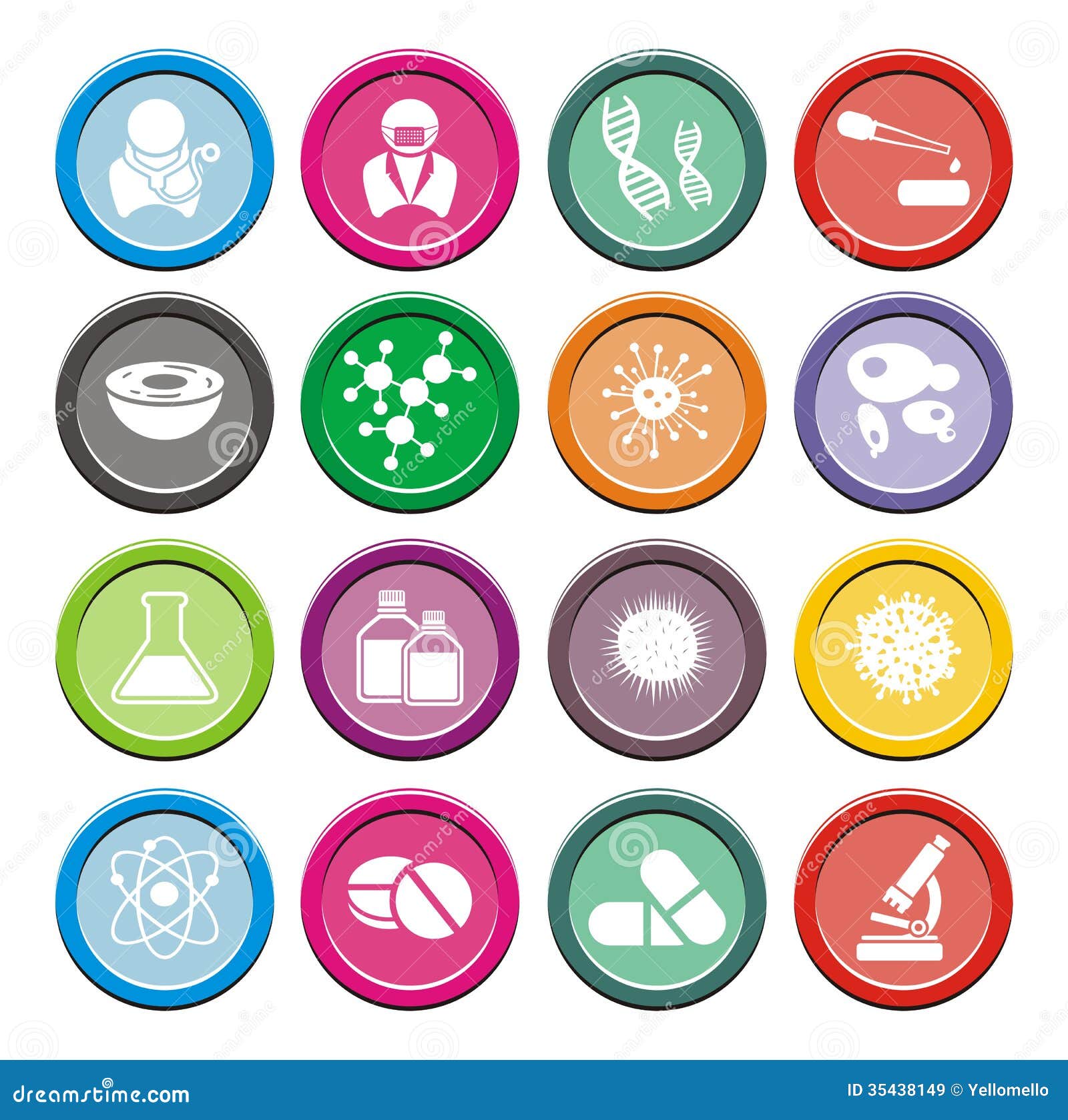 Biotechnology Round Icon Sets Stock Vector - Illustration of molecule ...