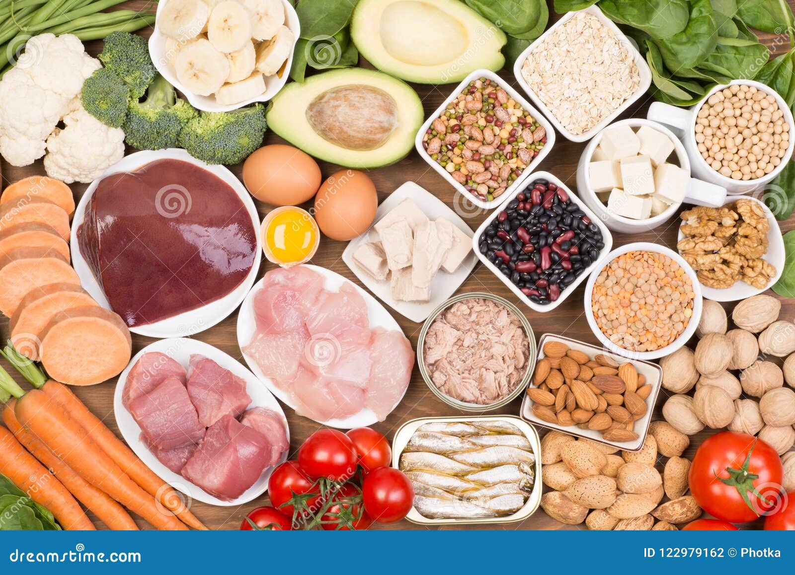 Biotin Food Sources, Top View Stock Photo - Image of carrots ...