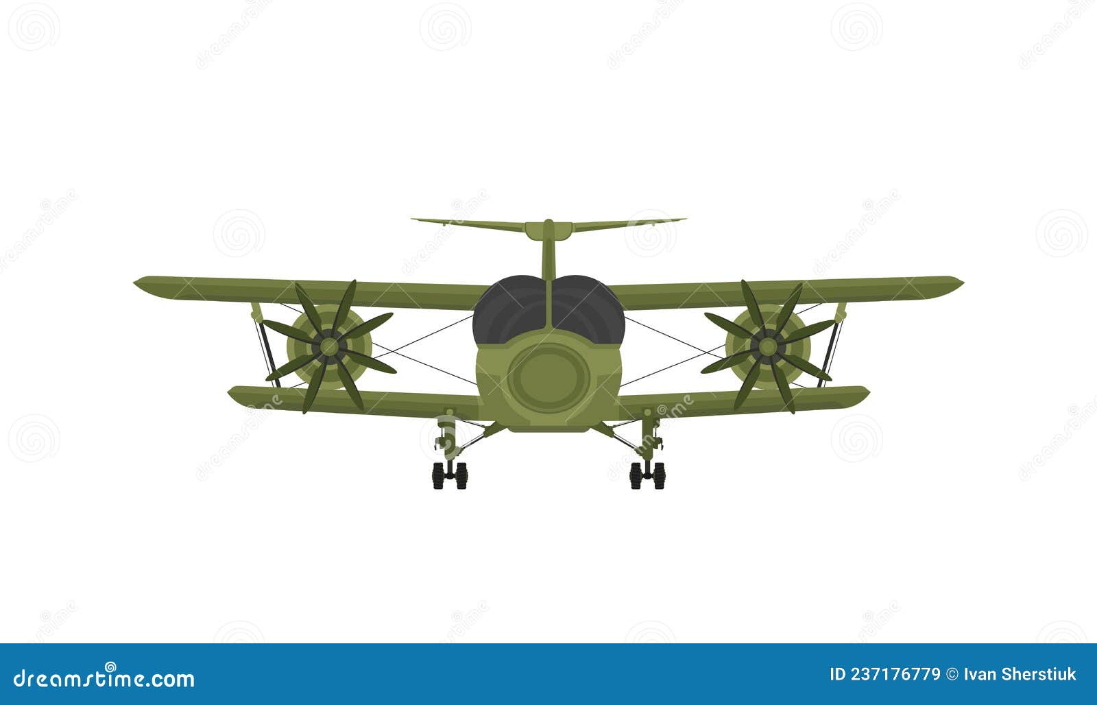 Biplane Airplane in Flight, Front View. Stock Vector - Illustration of ...
