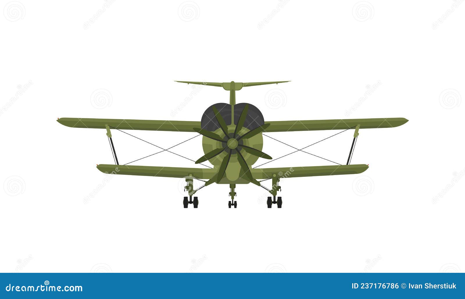 Biplane Airplane in Flight, Front View. Stock Vector - Illustration of ...