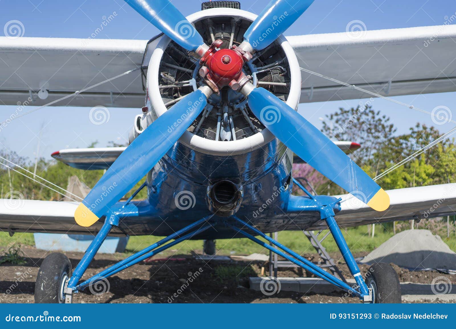 Biplane Blue Color Front View Stock Image - Image of closeup, front ...