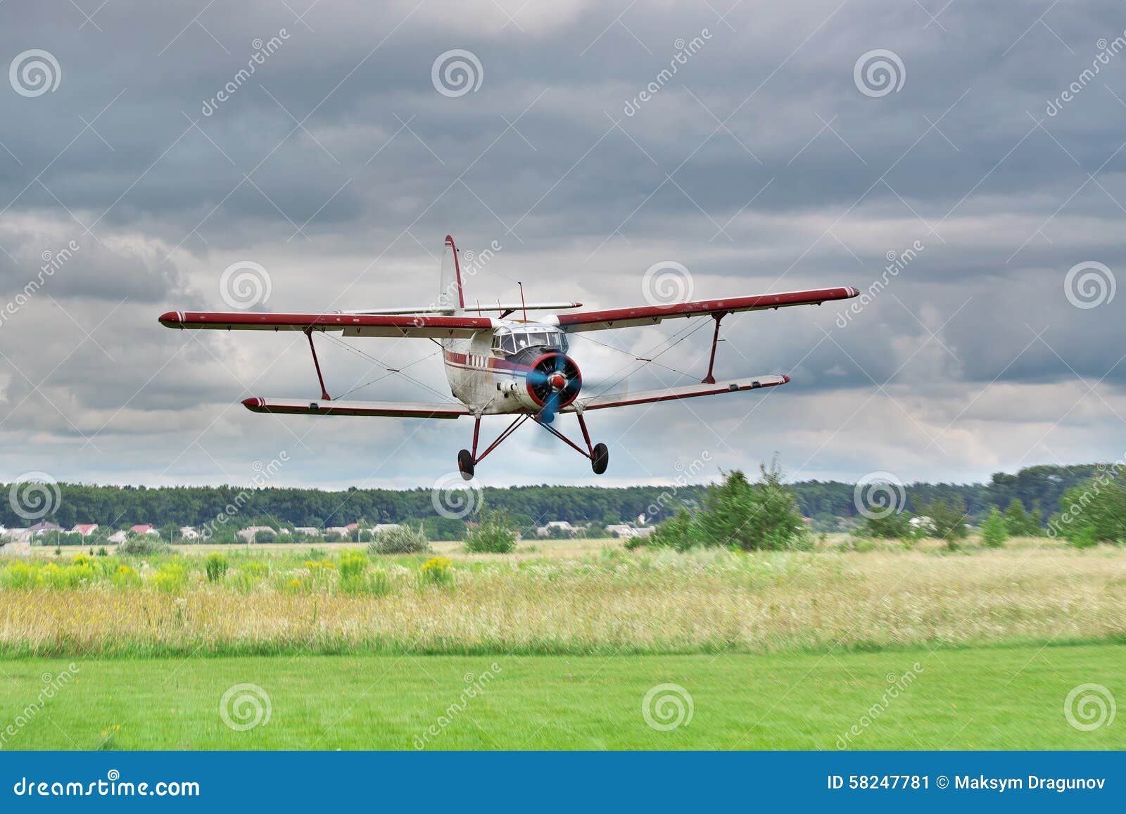 Biplane landing stock image. Image of transportation - 58247781