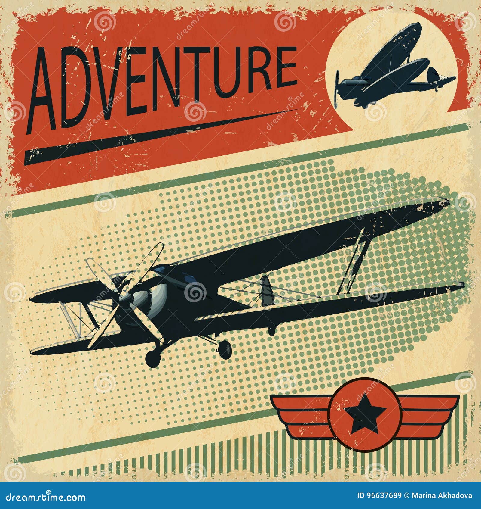 Biplane retro poster stock illustration. Illustration of isolated ...