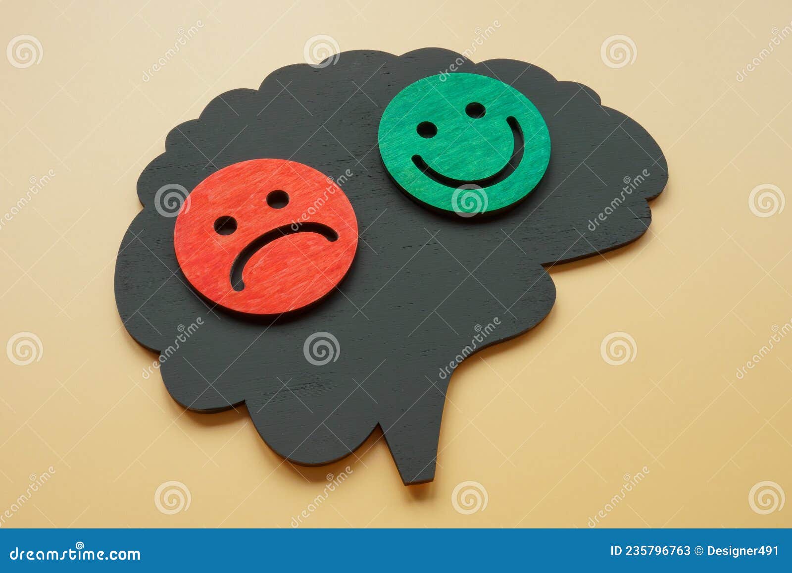 Bipolar Disorder Concept. Brain Shape with Happy and Sad Emoticons ...