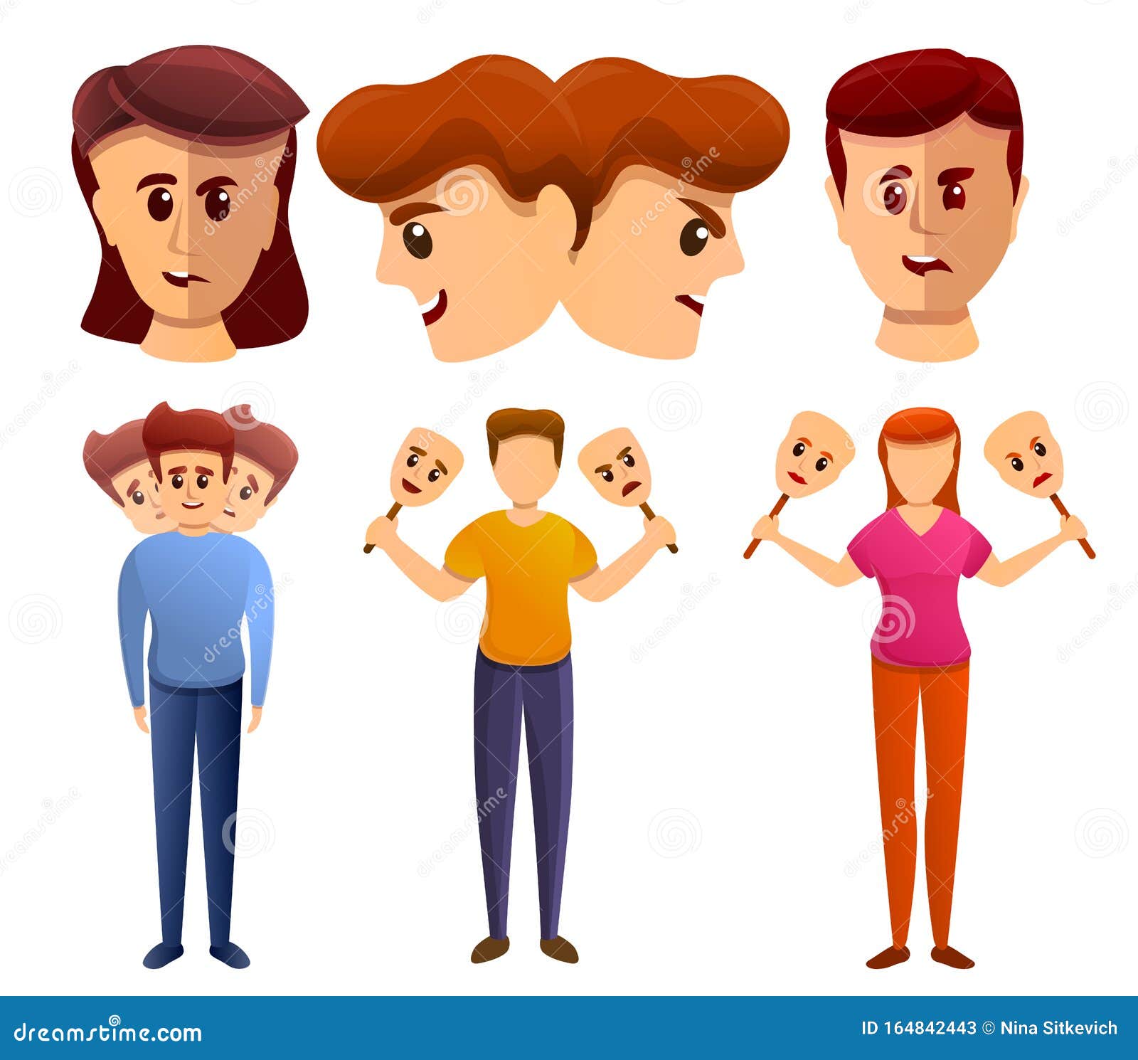 Bipolar Disorder Icons Set, Cartoon Style Stock Vector - Illustration ...