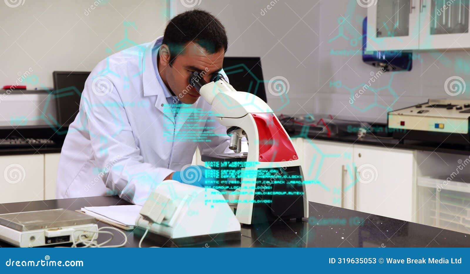Biracial Scientist Examining Sample Under Microscope, Wearing White Lab ...