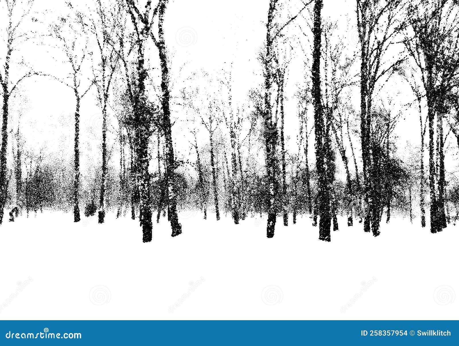 Birch Forest Landscape in Cold Winter Day. Dotwork Style Snowy Park ...