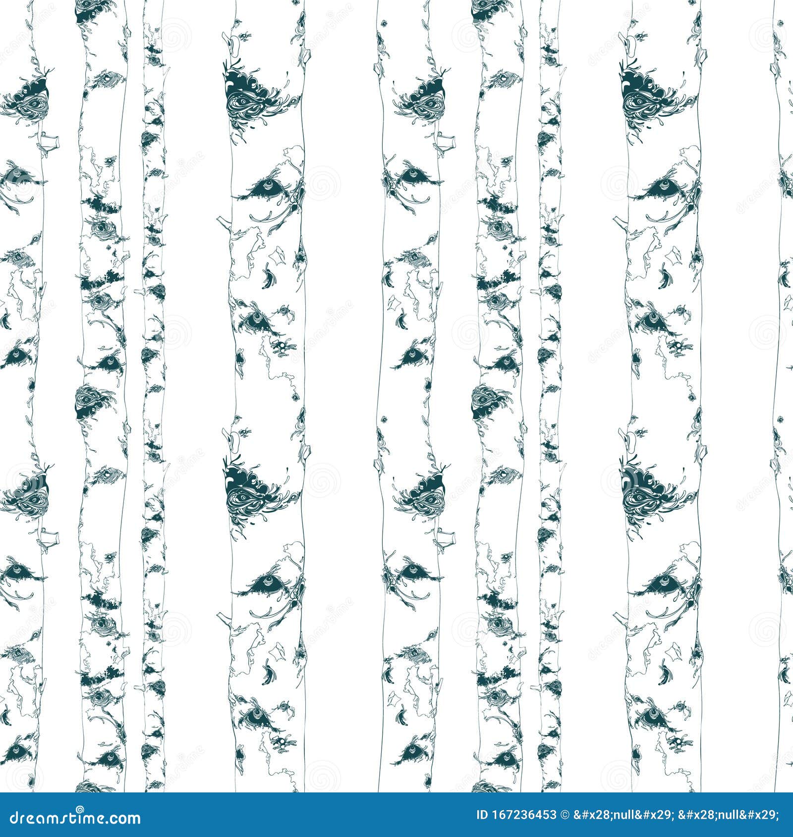 Birch Grove. Seamless Vector Pattern with Birch Trees on a White ...