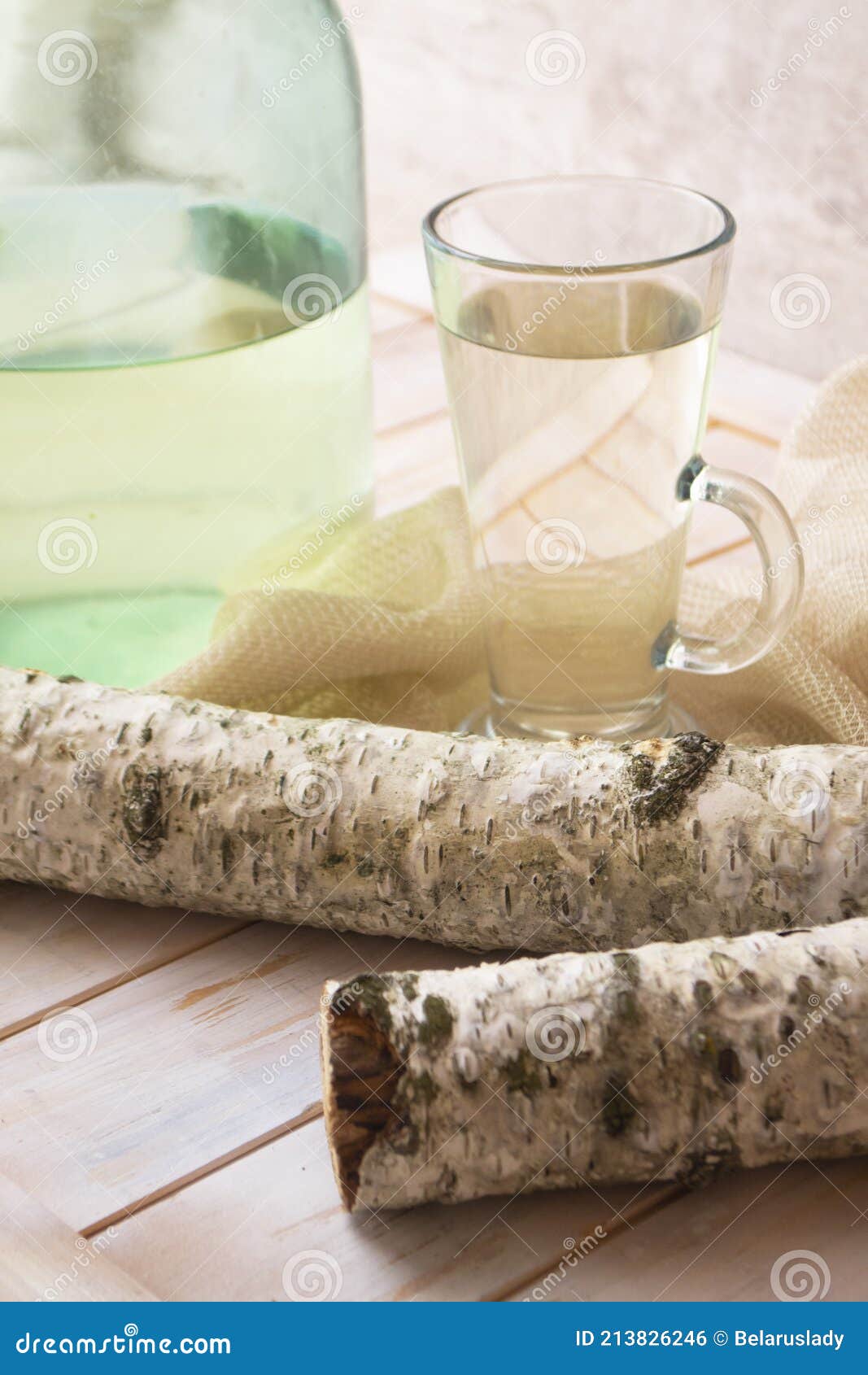 Birch Sap Juice in a Glass Mug with a Birch Stump Stock Photo - Image ...