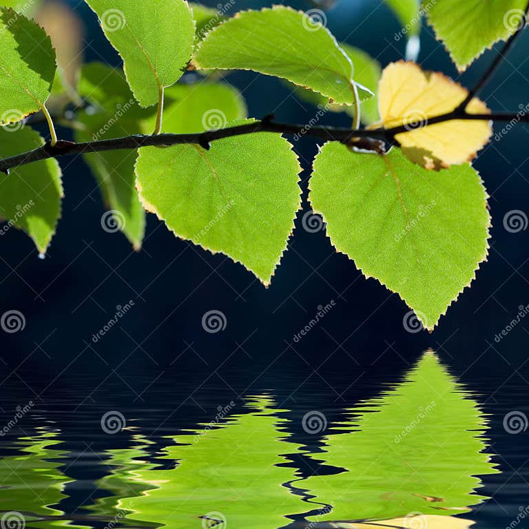 Birch Tree Leaves Reflection Stock Image - Image of reflecting, water ...