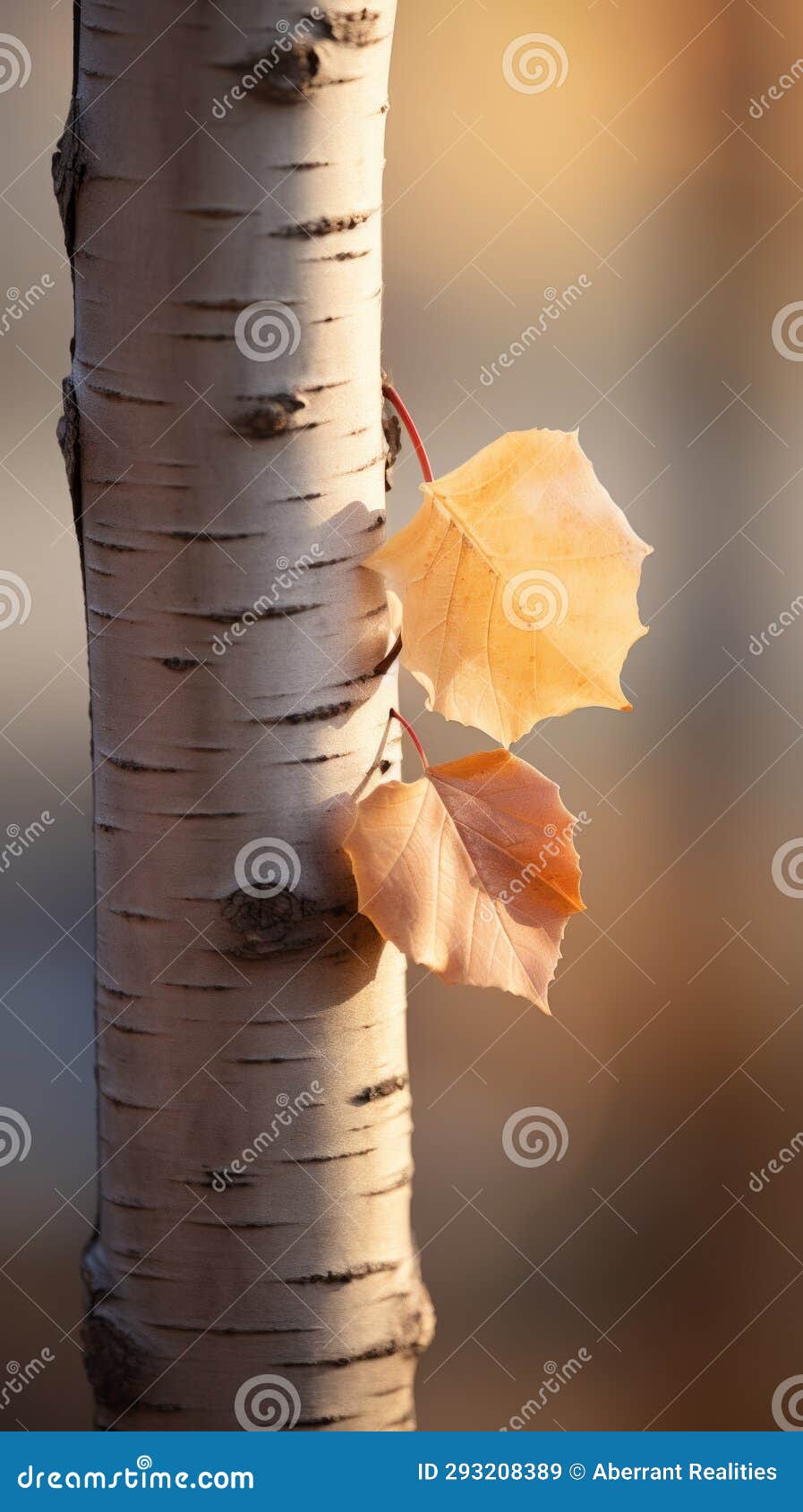 A Birch Tree with Two Leaves Hanging from it Stock Illustration ...