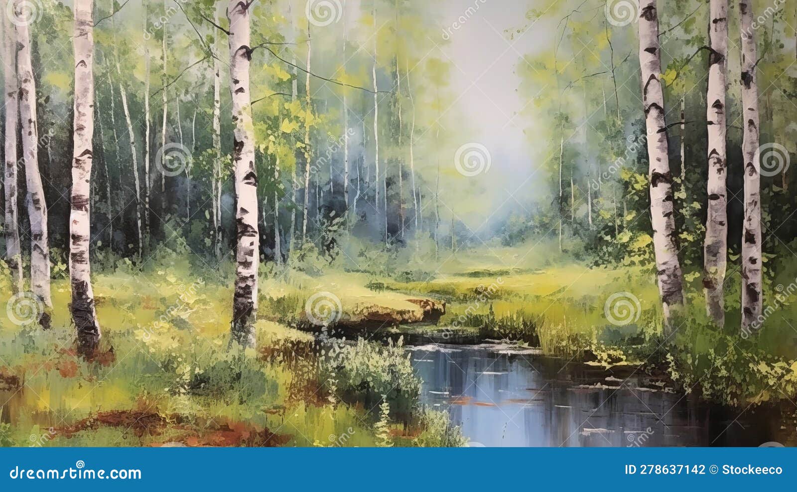Birch Trees in Forest Landscape Stock Illustration - Illustration of ...