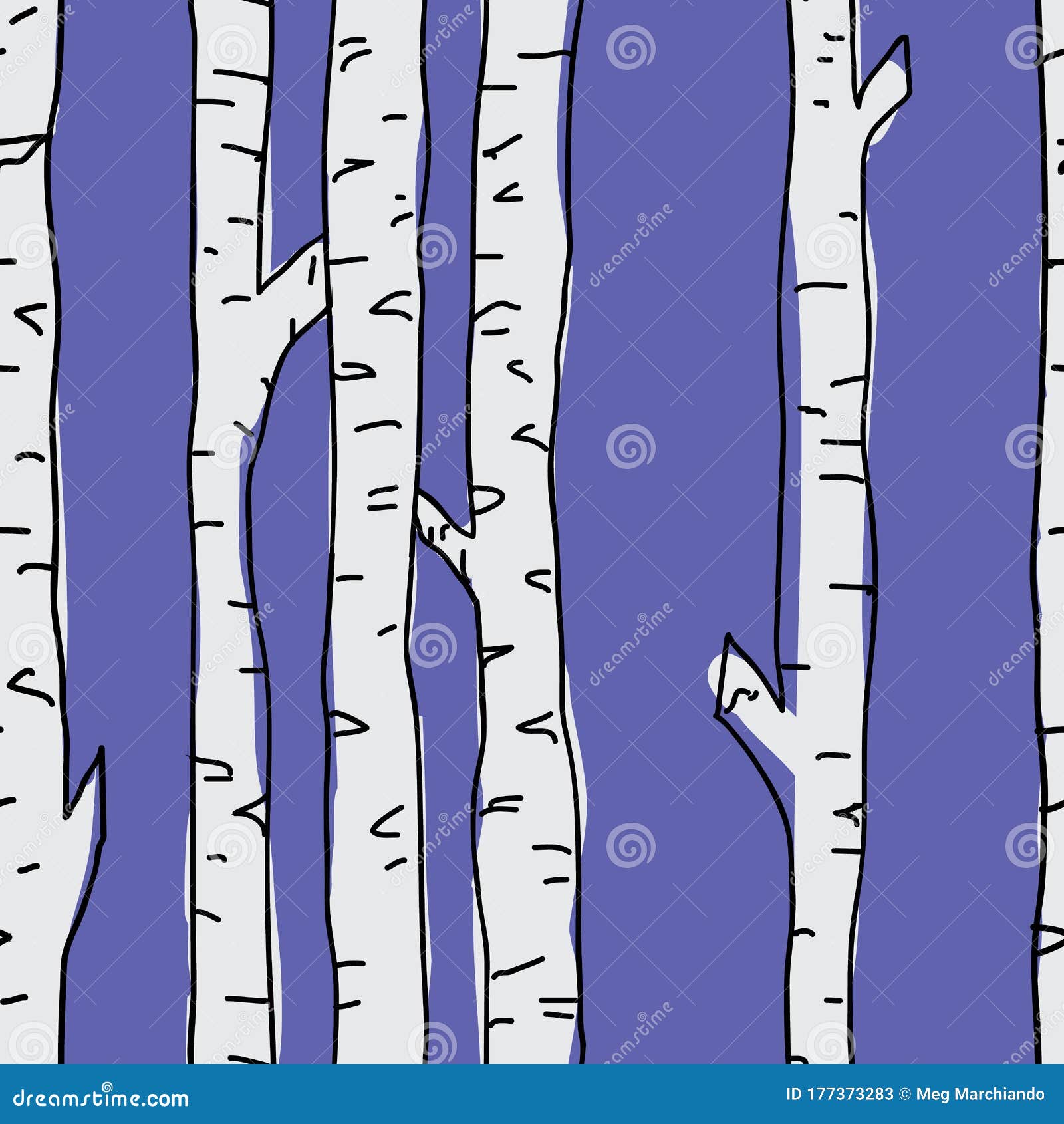 Birch Trees Lite Seamless Pattern on Blue Background. Seamless Vector ...