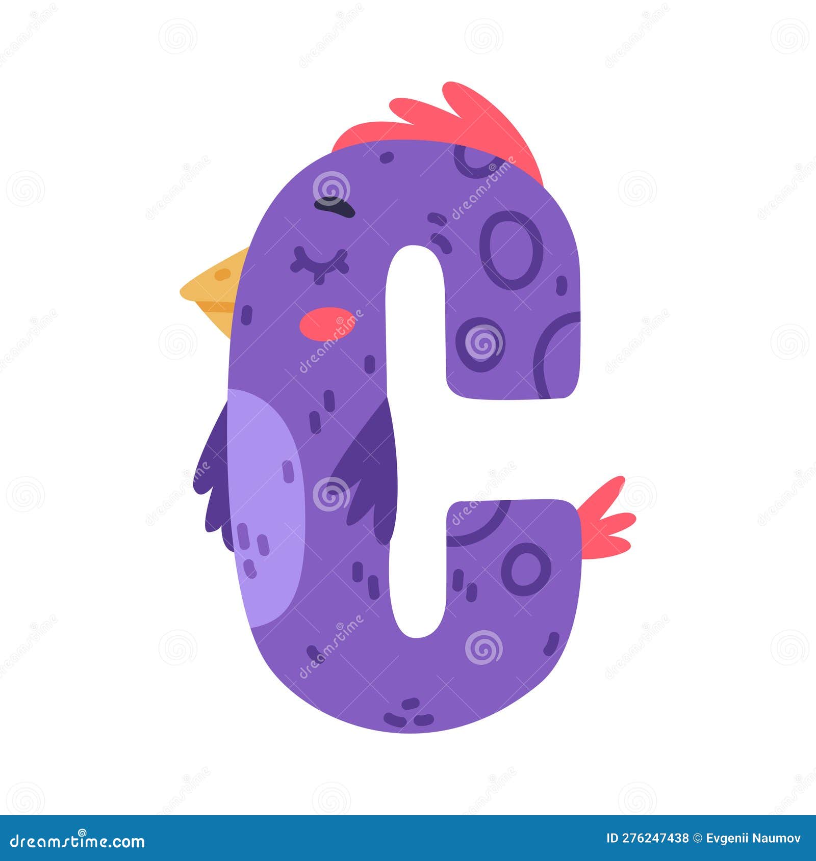 Bird Alphabet C Capital Letter. Purple Consonant Letter With Eyes, Beak ... Bird Alphabet C Capital Letter. Purple Consonant Letter With Eyes, Beak ...