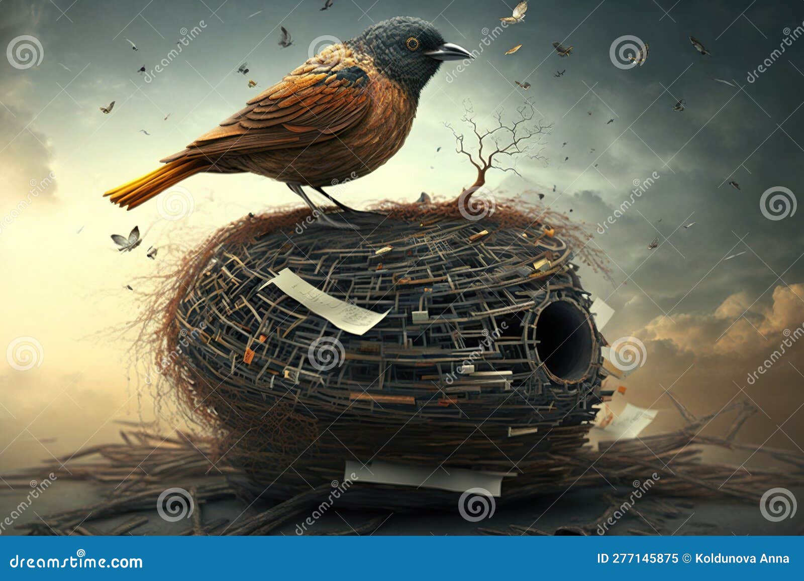 Bird As Architect Designs a Nest, Created with Generative AI Technology ...