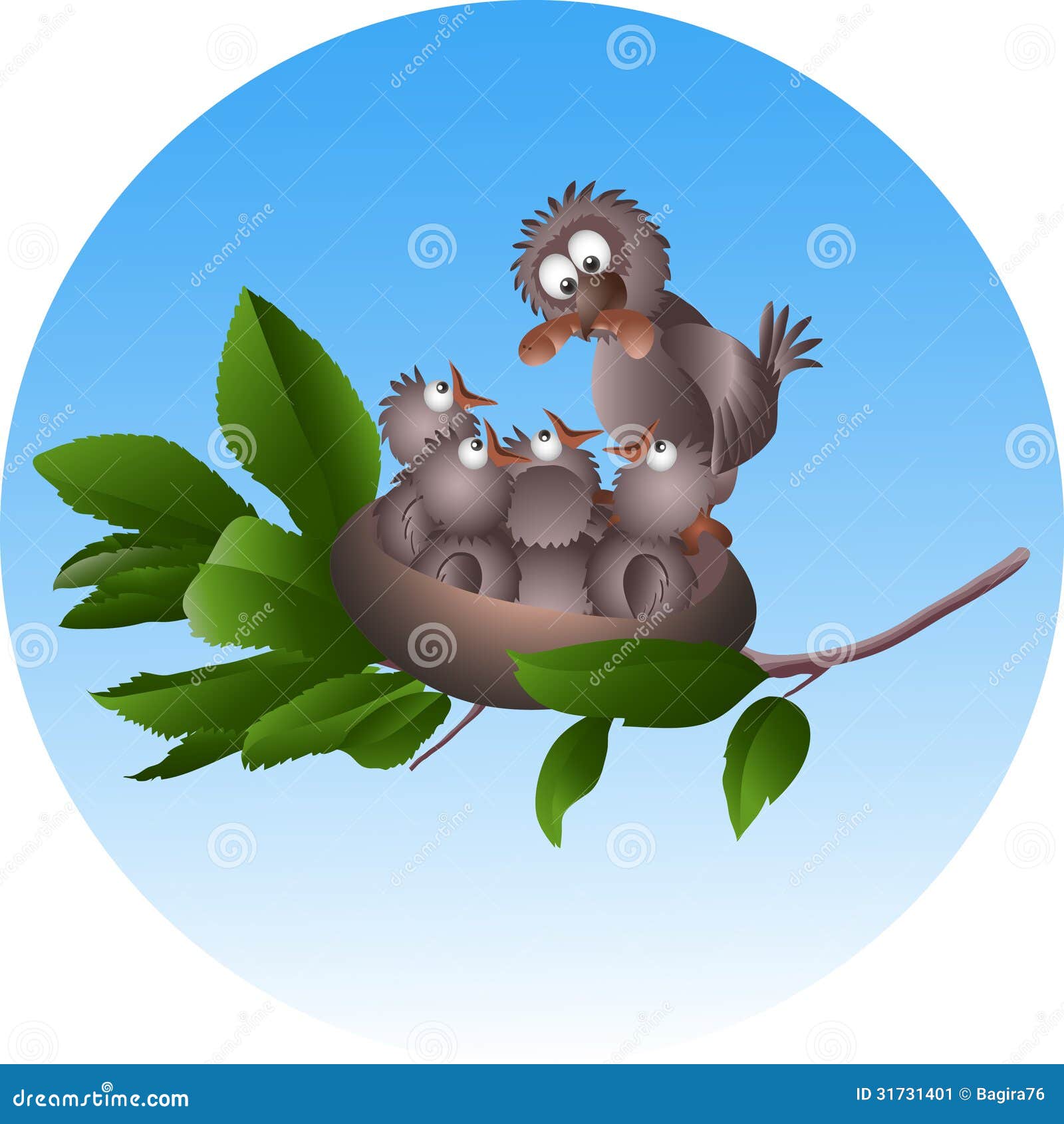 Bird and Baby Birds in a Nest Stock Vector - Illustration of pets ...