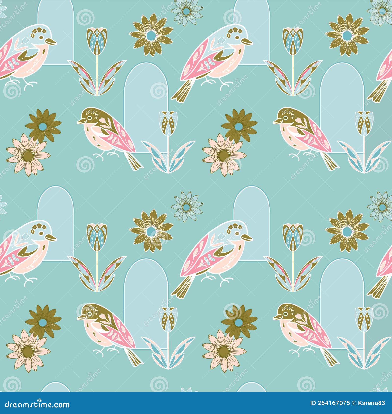 Bird Blossom Vector Repeat Pattern Print Background Stock Vector ...