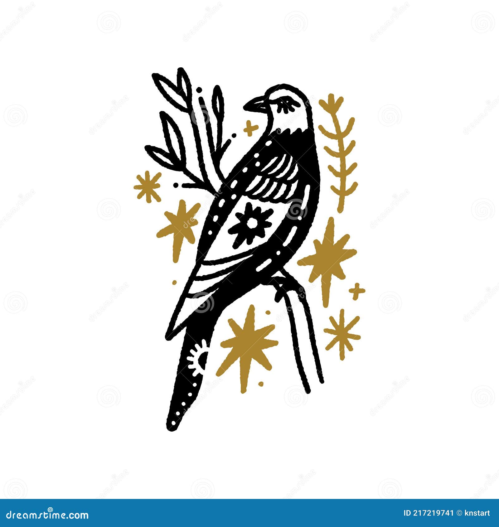 Bird Boho Magical Vintage Distressed Art Symbol or Label Stock Vector ...