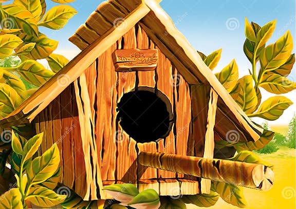 Bird box on branch stock illustration. Illustration of drawing - 2234849