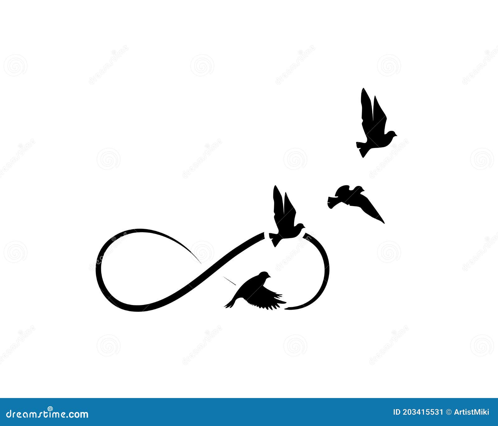 Flying Birds Silhouettes and Symbol of Infinity Isolated on White ...